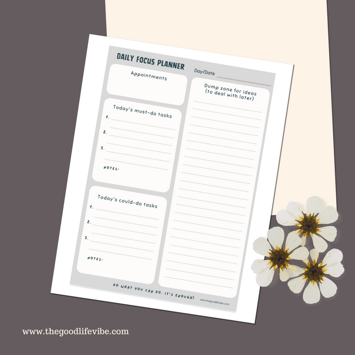 Daily Focus Planner Digital Download Sheet – The Good Life Vibe