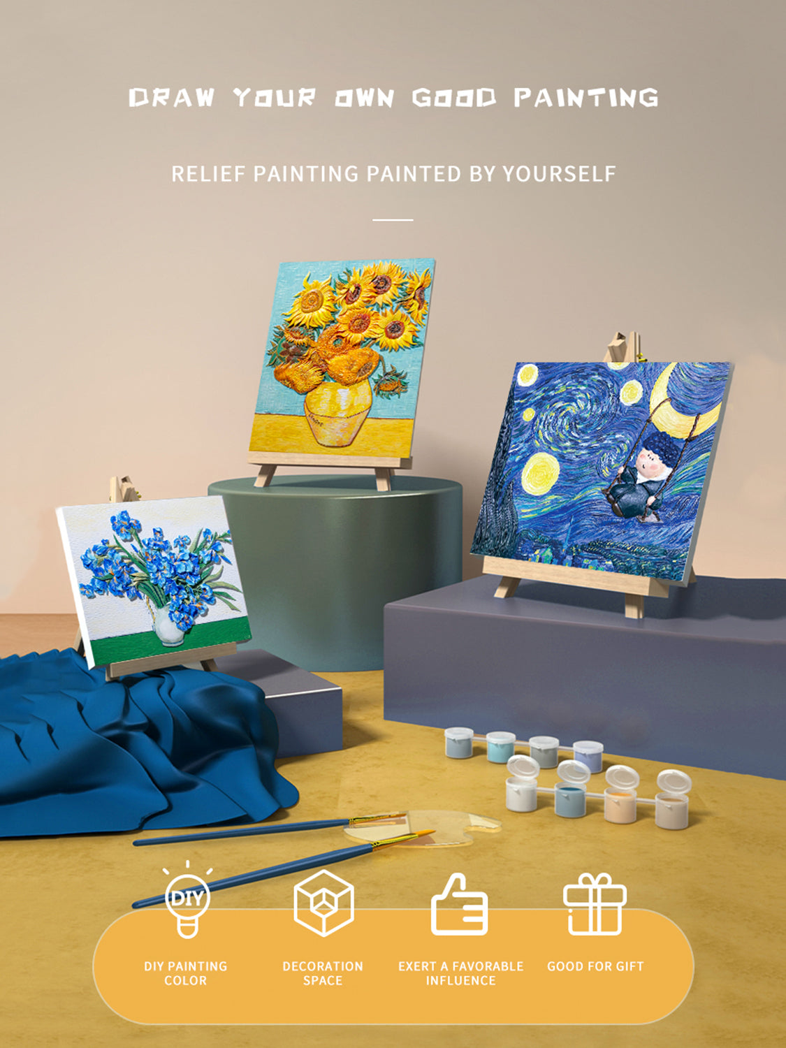 Relief Van Gogh's Starry Night DIY 3D Oil Painting Kit – The Good Life Vibe